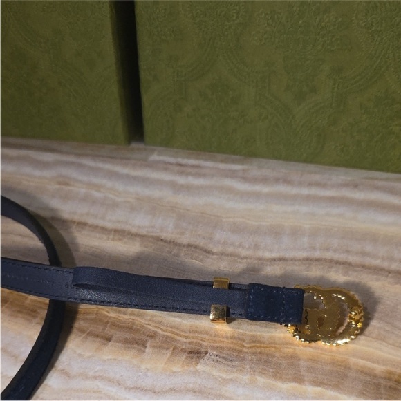 Gucci | Accessories | Gucci Dark Blue Belt With Gold Gg Logo | Poshmark